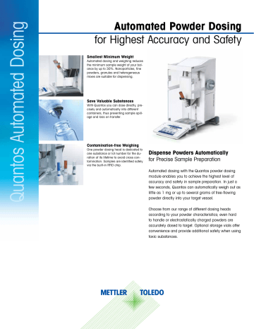 Mettler Toledo Automated Powder Dosing Datasheet | Manualzz