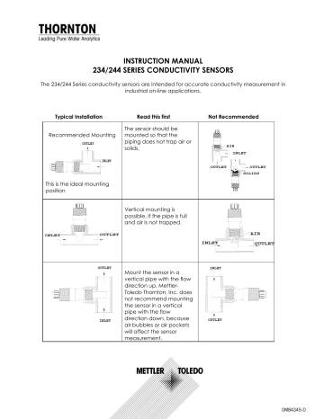 Mettler Toledo 4E NPT Conductivity/Resistivity Sensors Thornton ...