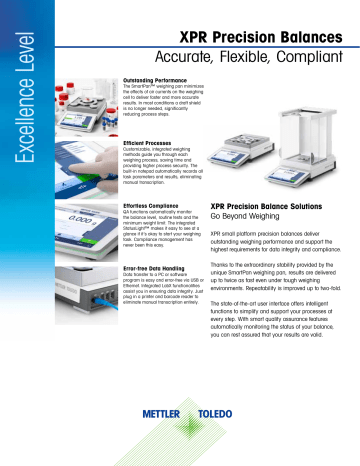 Mettler Toledo XPR Small Precision Balances Datasheet | Manualzz