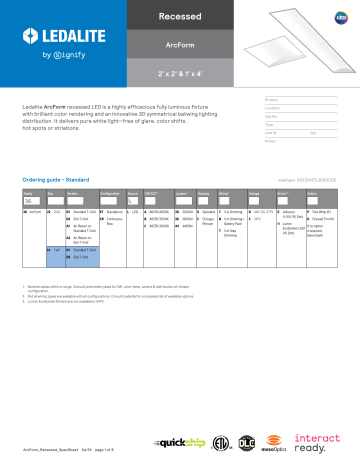 Ledalite ArcForm 规范 | Manualzz