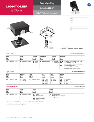 Lightolier Calculite LED 4" Adjustable Accent Specifications | Manualzz