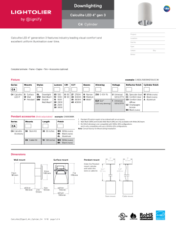 Lightolier Calculite LED 4" cylinder gen 3 Specifications | Manualzz