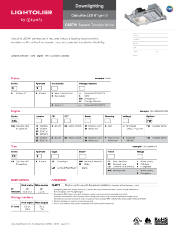 Lightolier Calculite LED tunable white gen 3 Specifications | Manualzz