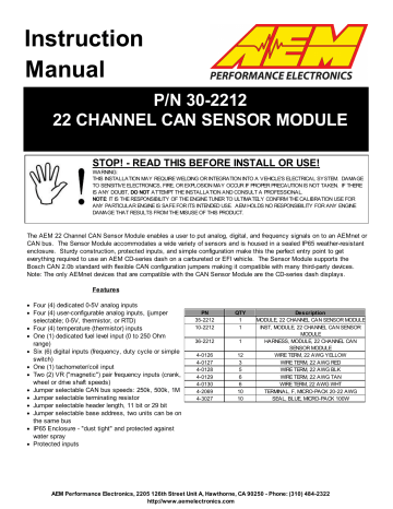 AEM 30-2212 22 Channel CAN Sensor Module Instructions | Manualzz