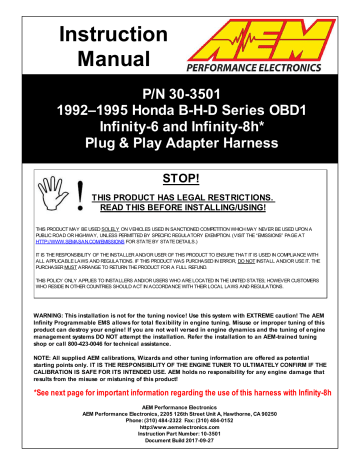 AEM 30-3501 Honda/Acura OBD1 Instructions | Manualzz