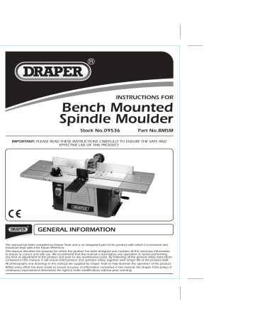 Draper Bench Mounted Spindle Moulder Instructions | Manualzz