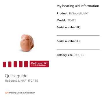 ReSound LiNX2 ITC ITE Quick Guide | Manualzz