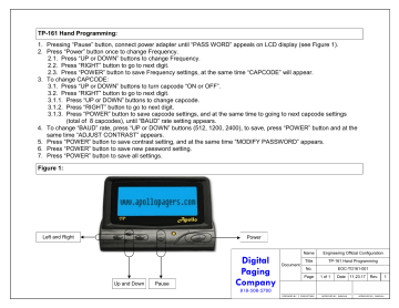 Apollo TP-161 Alphanumeric Pager Programming Manual | Manualzz
