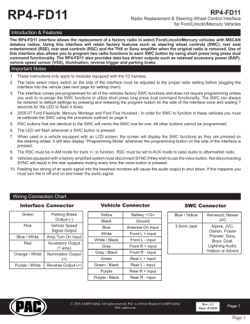 PAC RP4-FD11 RadioPRO4 Interface for Ford Vehicles Instruction Manual ...
