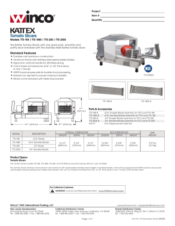 Winco Kattex Tomato Slicer Spec Sheet | Manualzz