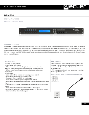 Ecler DAM614 Data Sheet | Manualzz