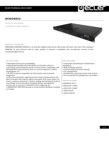 Ecler MIMO88SG Data Sheet | Manualzz