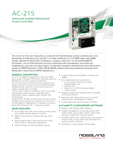 Rosslare AC-215 Advanced Scalable Networked Access Controller Data Sheet | Manualzz