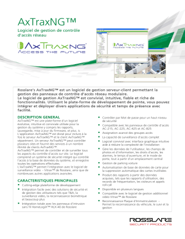 Rosslare AX-NG AxTraxNG™ PC Client/Server Management Software Fiche ...