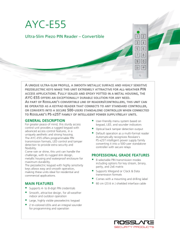 Rosslare AYC-E55 Convertible Ultra-Slim Piezo PIN Reader / Controller Data Sheet | Manualzz