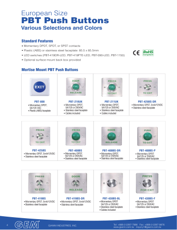 Gianni Industries PBT-210UK Data Sheet | Manualzz