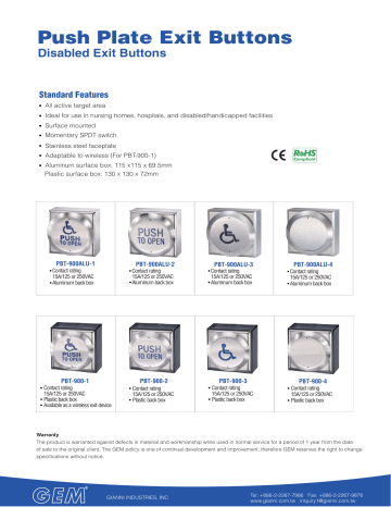 Gianni Industries PBT-900-4 Data Sheet | Manualzz