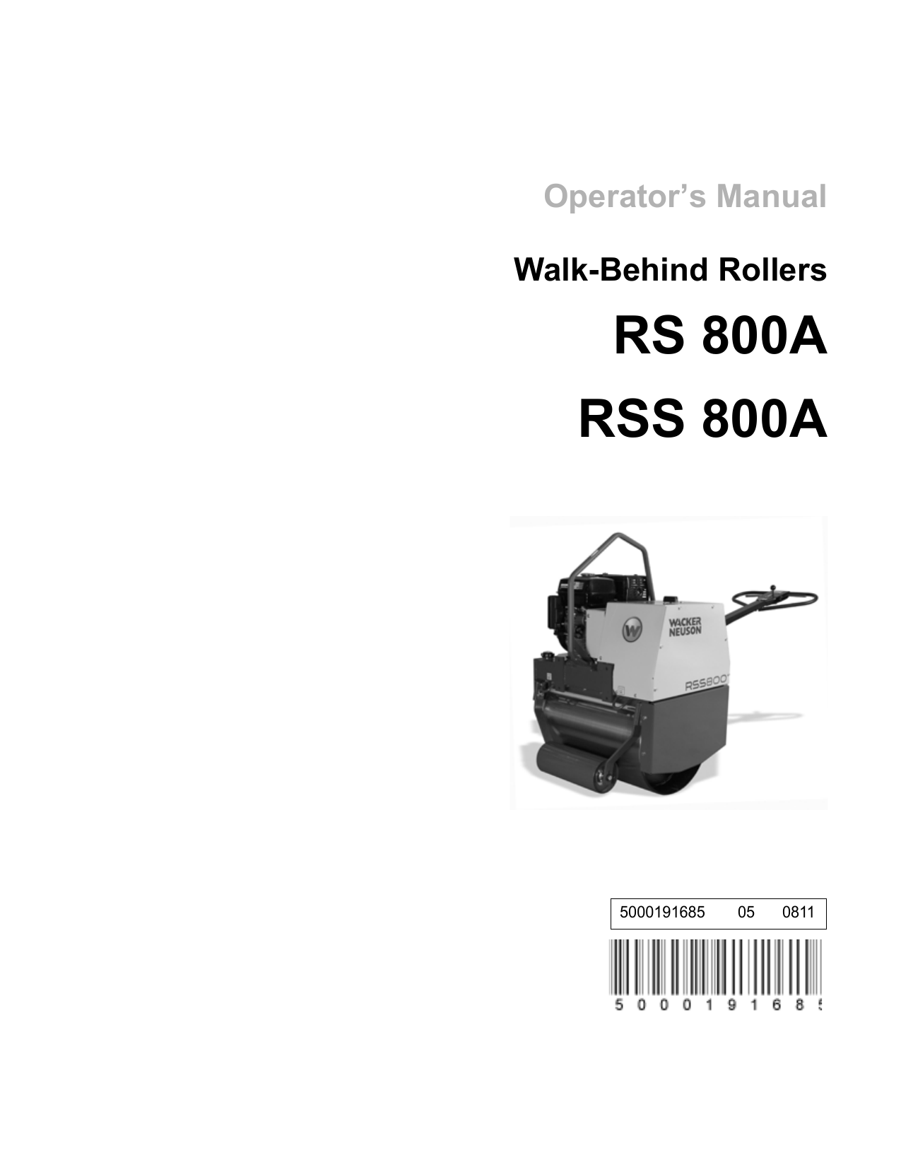 Wacker Neuson RSS800A Single drum walk-behind Roller Operator's Manual ...
