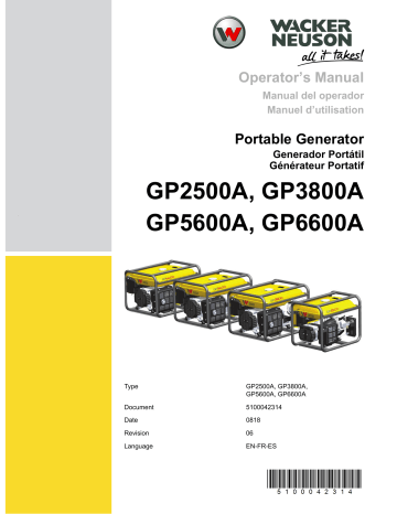 Wacker Neuson GP6600A Portable Generator Operator's Manual | Manualzz