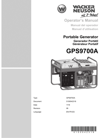 Wacker Neuson GPS9700A Portable Generator Operator's Manual | Manualzz