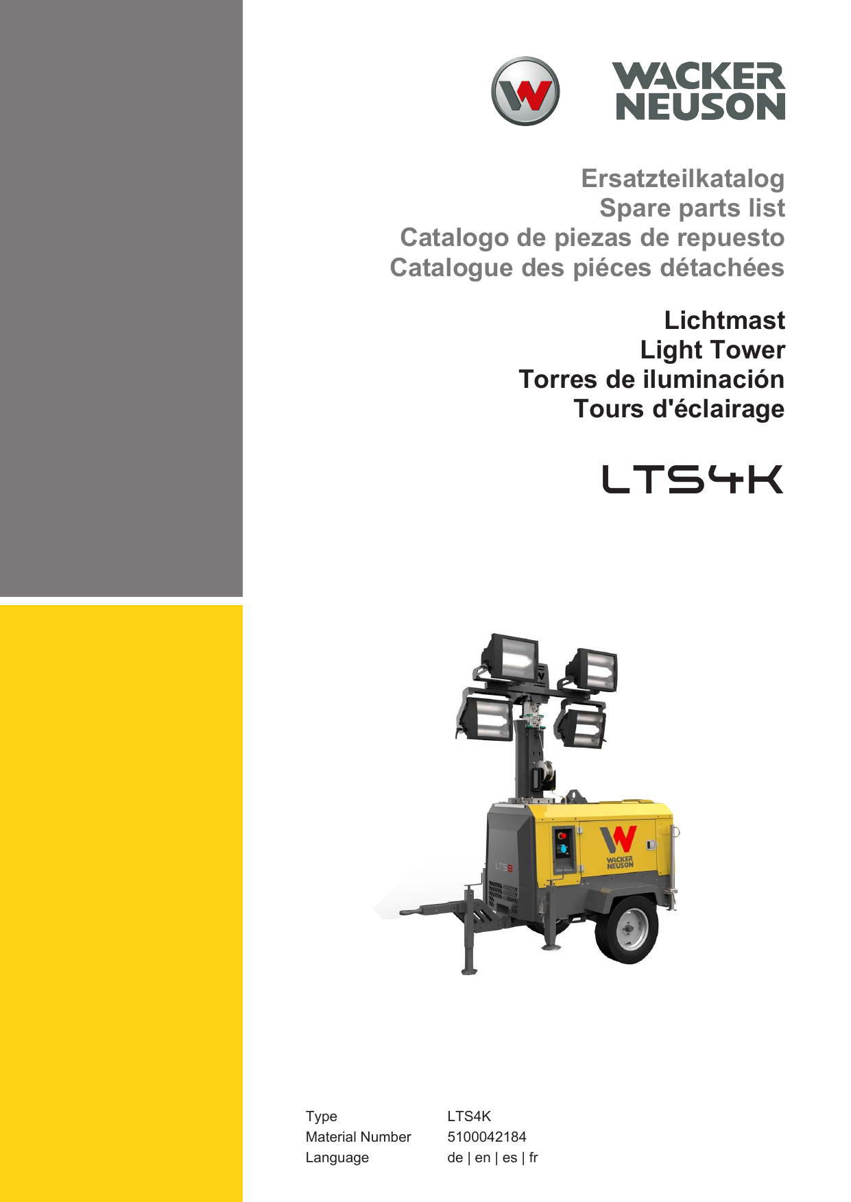 Wacker Neuson Light Tower Parts Manual | Shelly Lighting