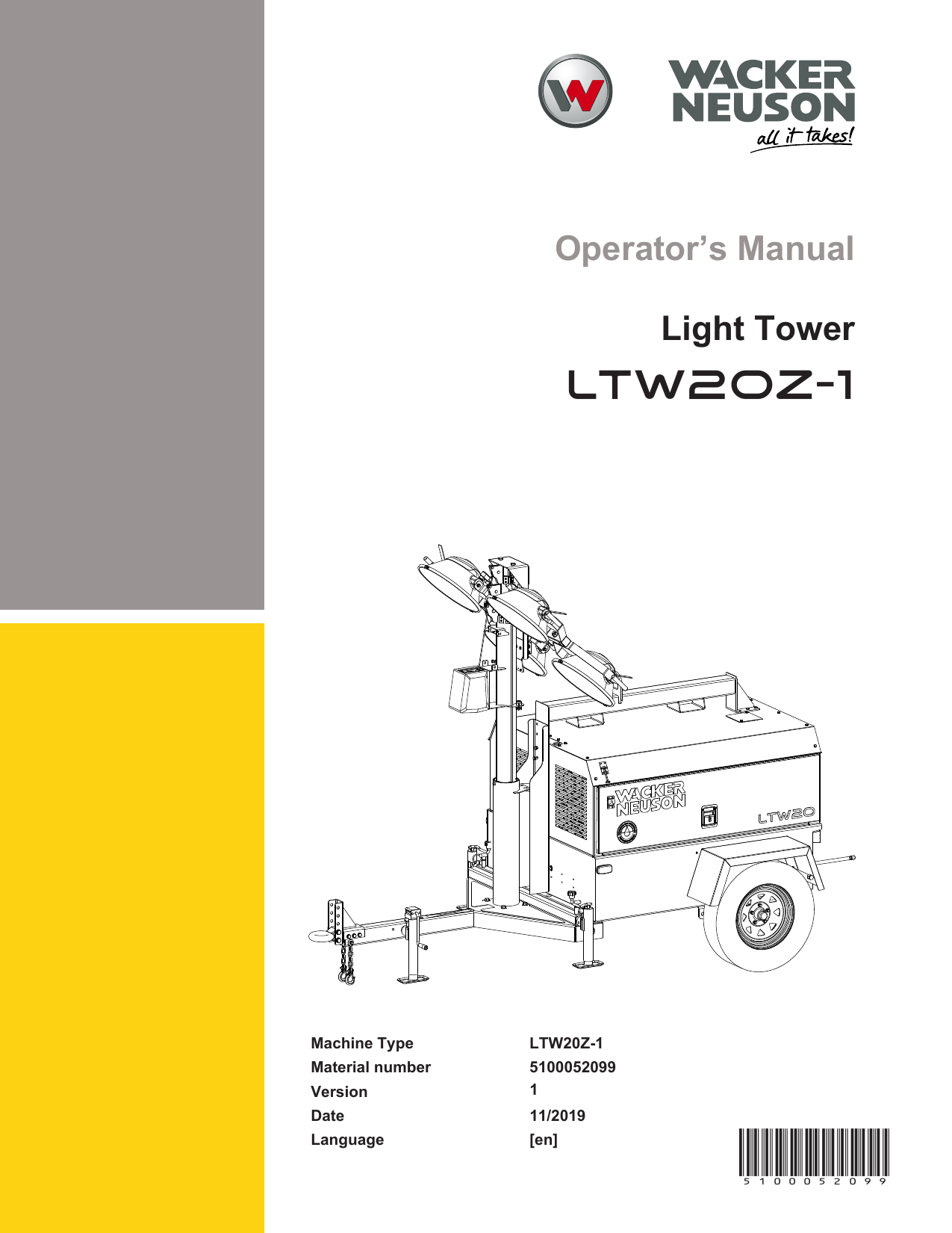 Wacker Neuson Light Tower Operator S Manual | Shelly Lighting
