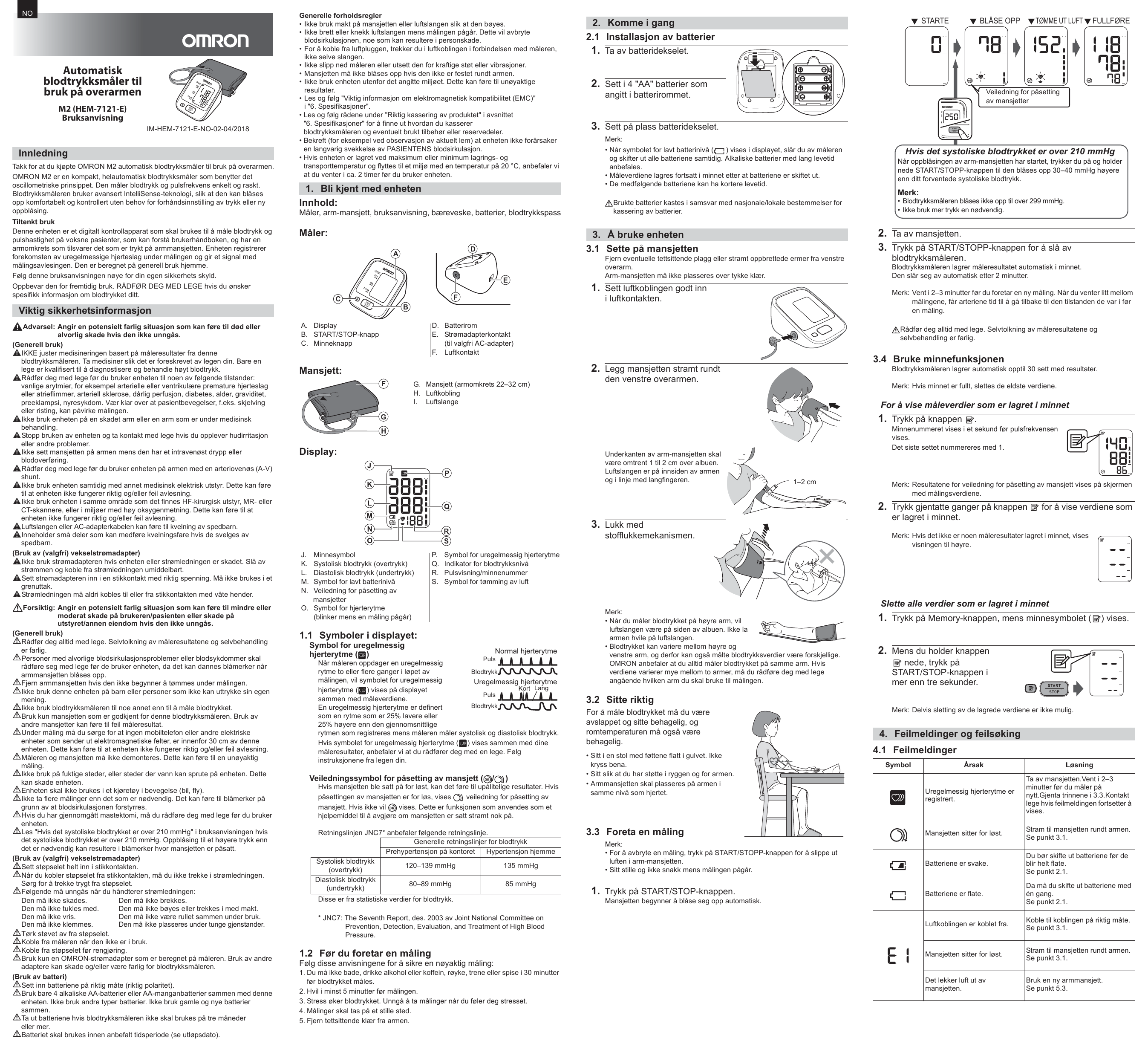 Omron Healthcare HEM-7121-E User manual | Manualzz