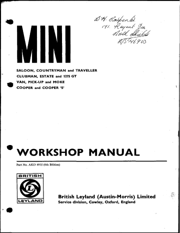 Mini Cooper Workshop Manual | Manualzz