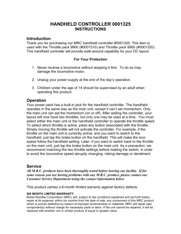 MRC 0001325 THROTTLEPACK HANDHELD 9900/9950 Manual | Manualzz
