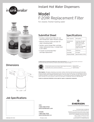 Insinkerator F-201R Filter Replacement Data Sheet | Manualzz