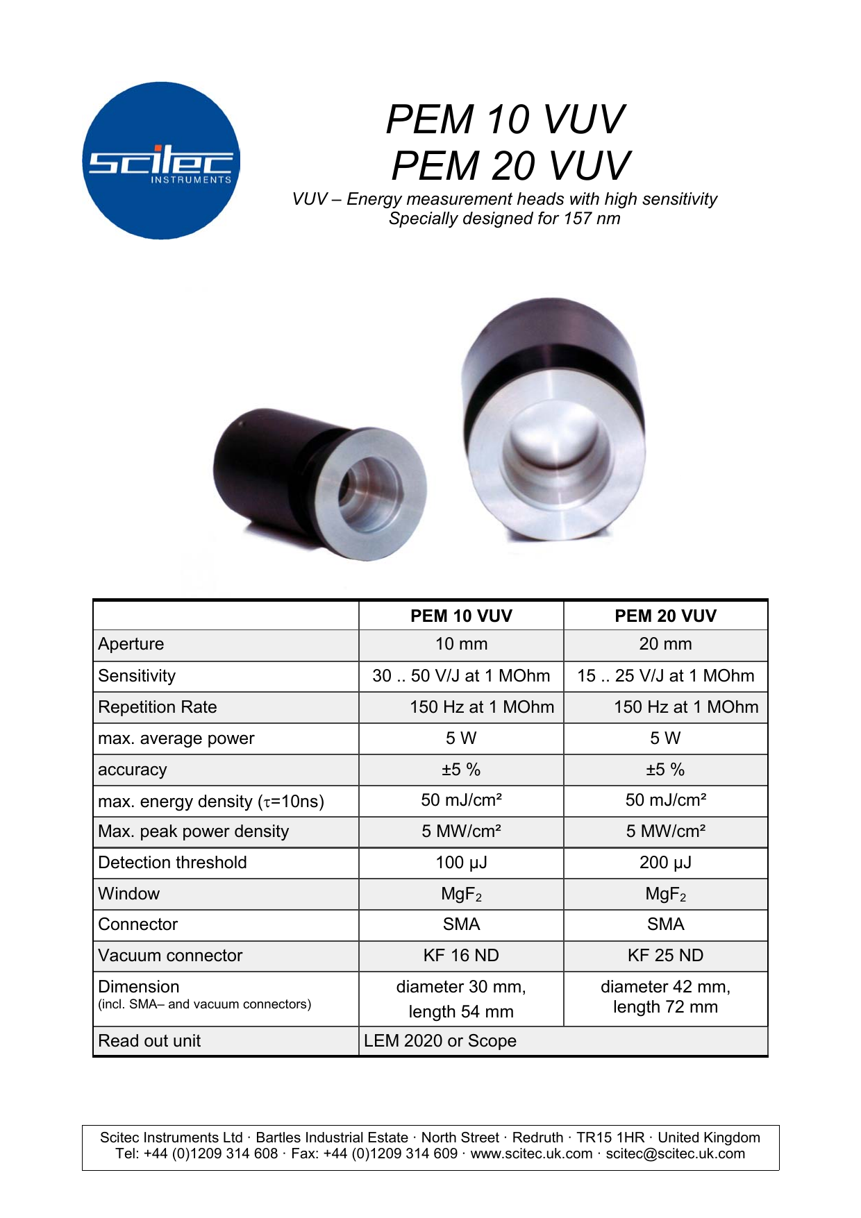 Scitec PEM 10 and 20VUV Datasheet | Manualzz