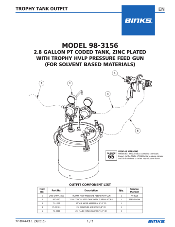Binks Pressure Tank Outfits Manual | Manualzz