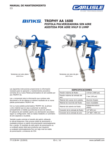 Binks Trophy AA1600 & AA4400 Manual de usuario | Manualzz
