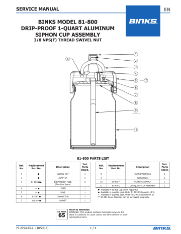 Binks Cups & Accessories Manual | Manualzz