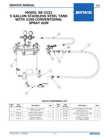 Binks Pressure Tank Outfits Manual | Manualzz