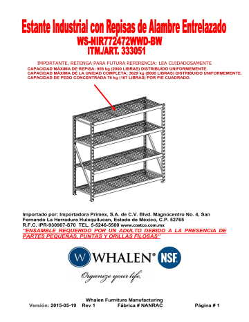 Whalen 333051 / WS-NIR772472WWD-BW Industrial Rack Manual de usuario ...