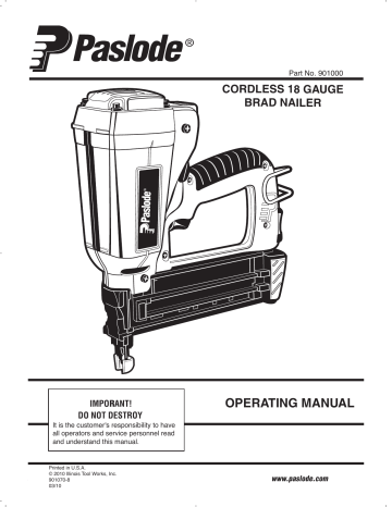 Paslode 18 Ga Brad Nailer Operation Manual | Manualzz