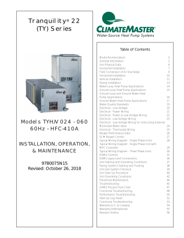 Climatemaster Tranquility® 22 Two-Stage TY Series 2 – 5 Tons (7 – 17.6 ...
