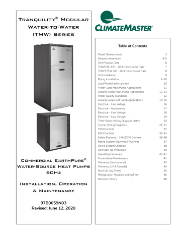 Climatemaster Tranquility® Modular TMW Water-to-Water Series 3 – 28 Ton ...