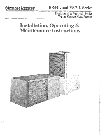 Climatemaster Horizontal/Vertical WSHP HS HL VS VL IOM 3/93 Install ...
