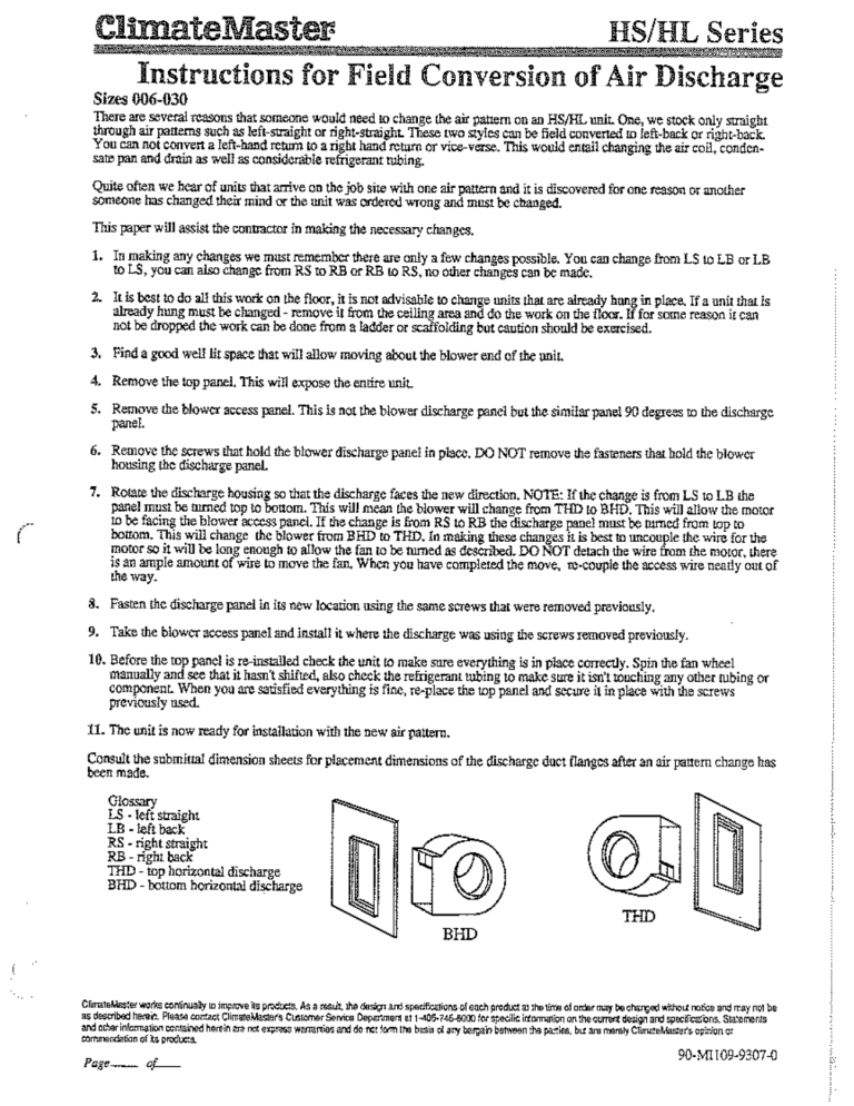 ClimateMaster Horizontal/Vertical WSHP User manual | Manualzz