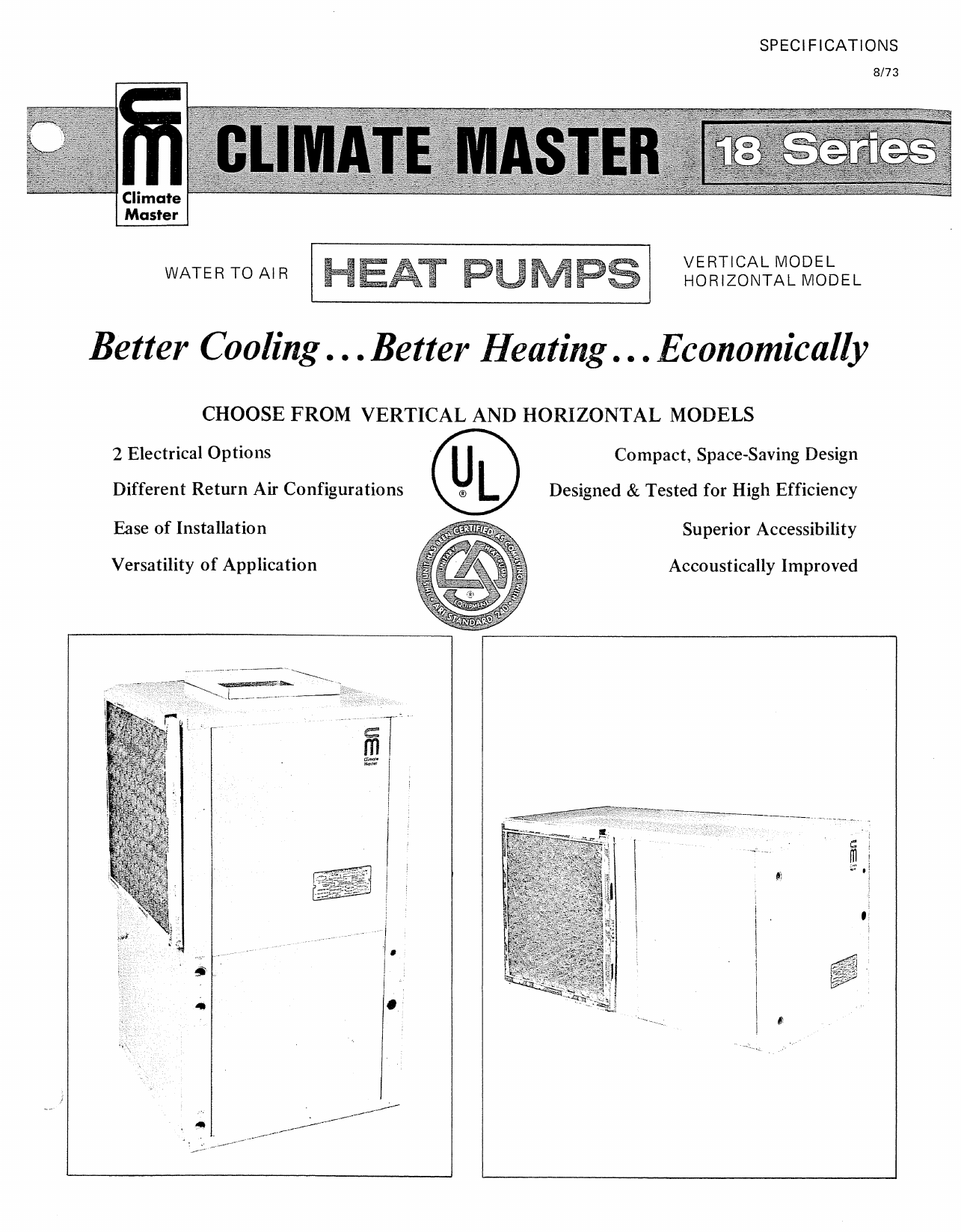 ClimateMaster Horizontal/Vertical WSHP Specification | Manualzz