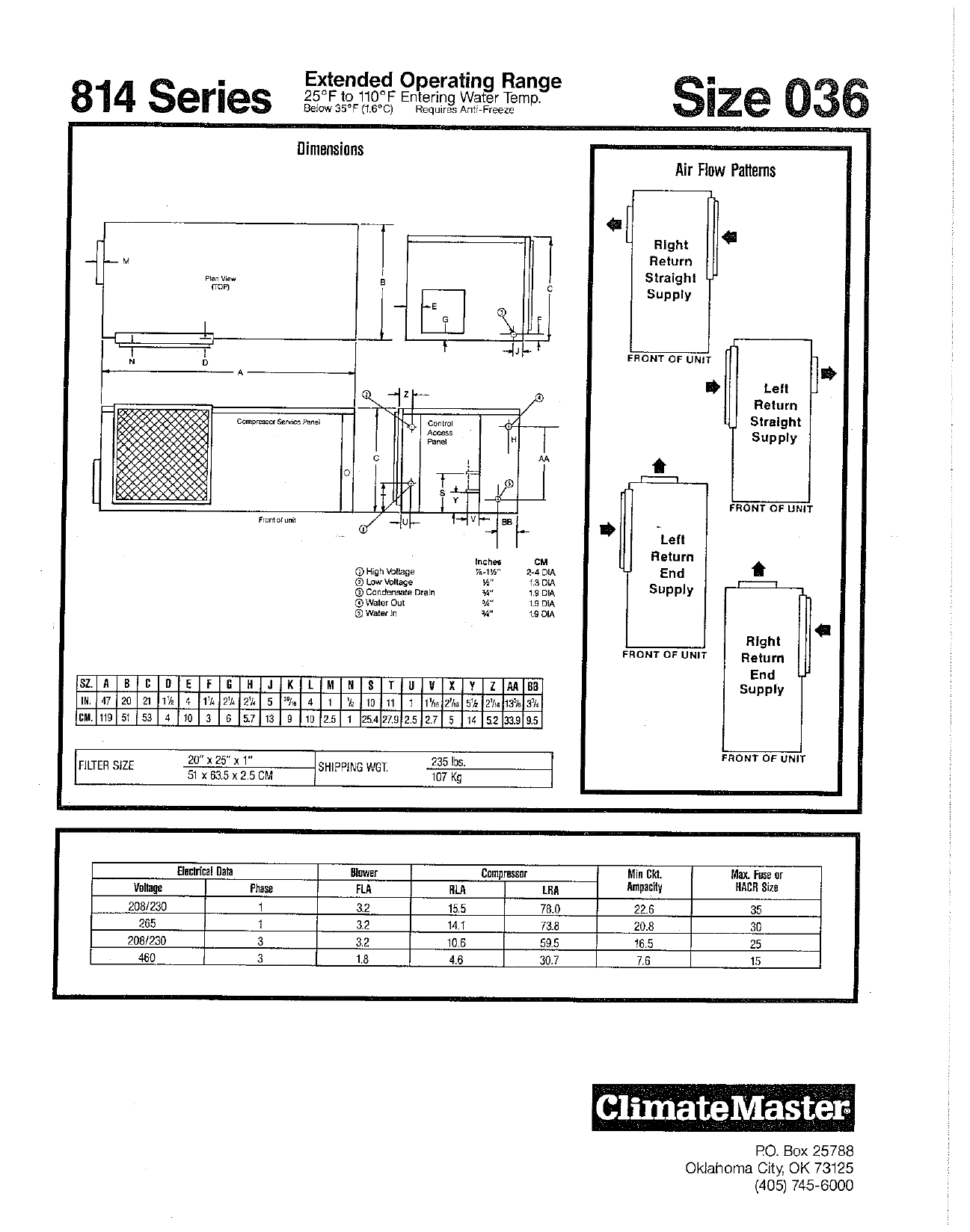 Climatemaster Horizontal WSHP 814 Series Specification | Manualzz