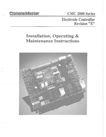 Climatemaster Controller CMC 2000 Rev. E Controller 2/1993 Install ...