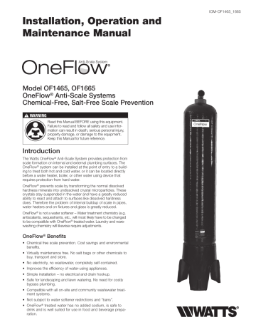 Watts OF Installation, Operation and Maintenance Manual | Manualzz
