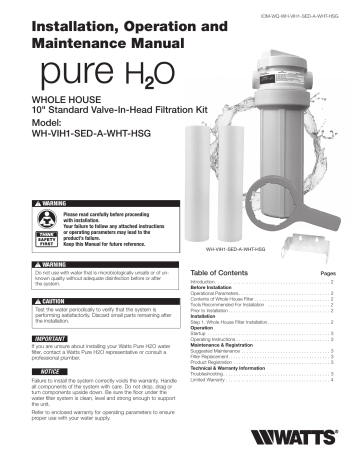 Watts Pure H2O Installation Instructions | Manualzz
