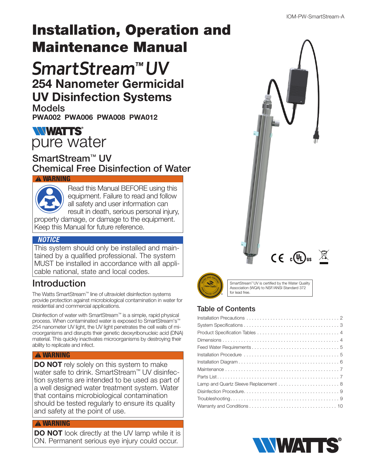 Watts SmartStream PW-A Installation guide | Manualzz