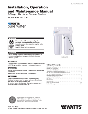 Watts PWDWLCV2 Installation Instructions | Manualzz