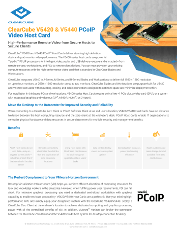ClearCube V5442 PCoIP Quad-monitor Host Card Kit Datasheet | Manualzz