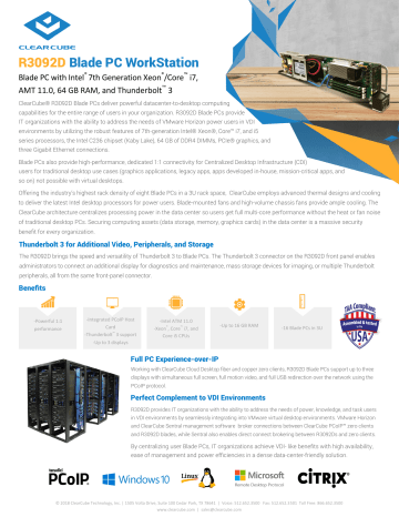 ClearCube R3092D Blade PC Datasheet | Manualzz